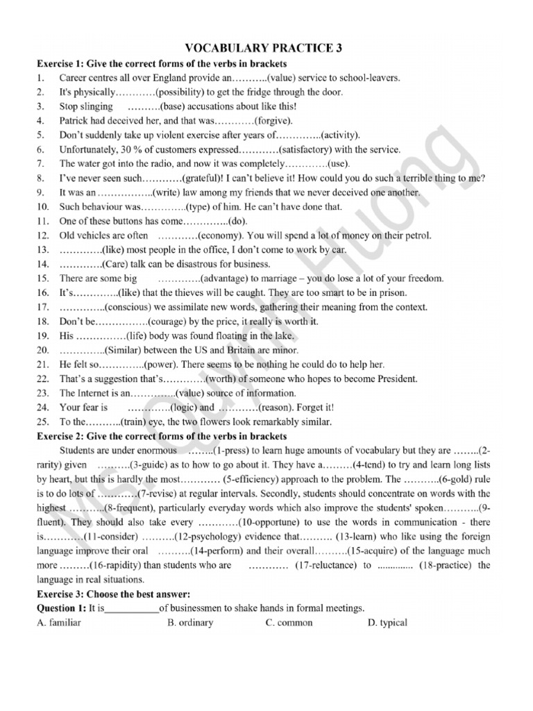 Vocabulary Practice 3-Hw | PDF