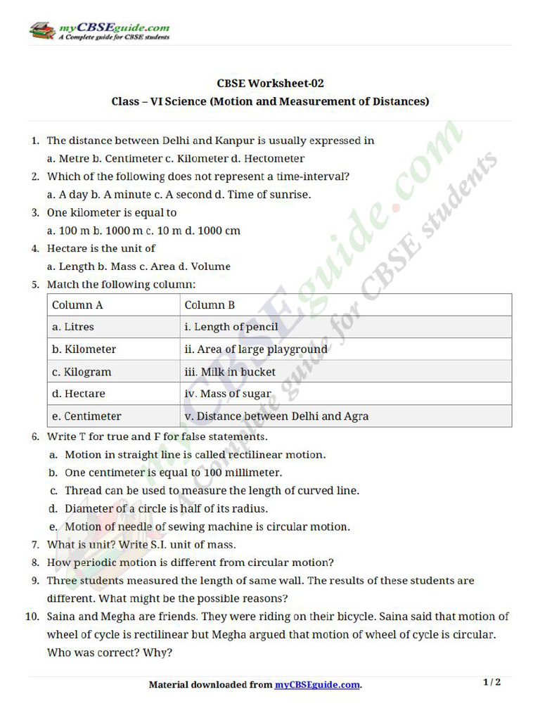 6 Science Test Paper Ch10 2 | PDF