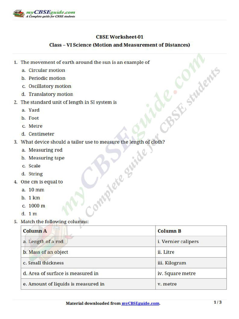 6 Science Test Paper Ch10 1 | PDF