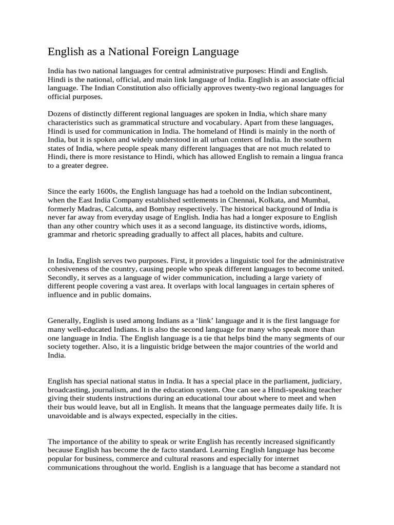 English As A National Foreign Language | PDF | English Language ...