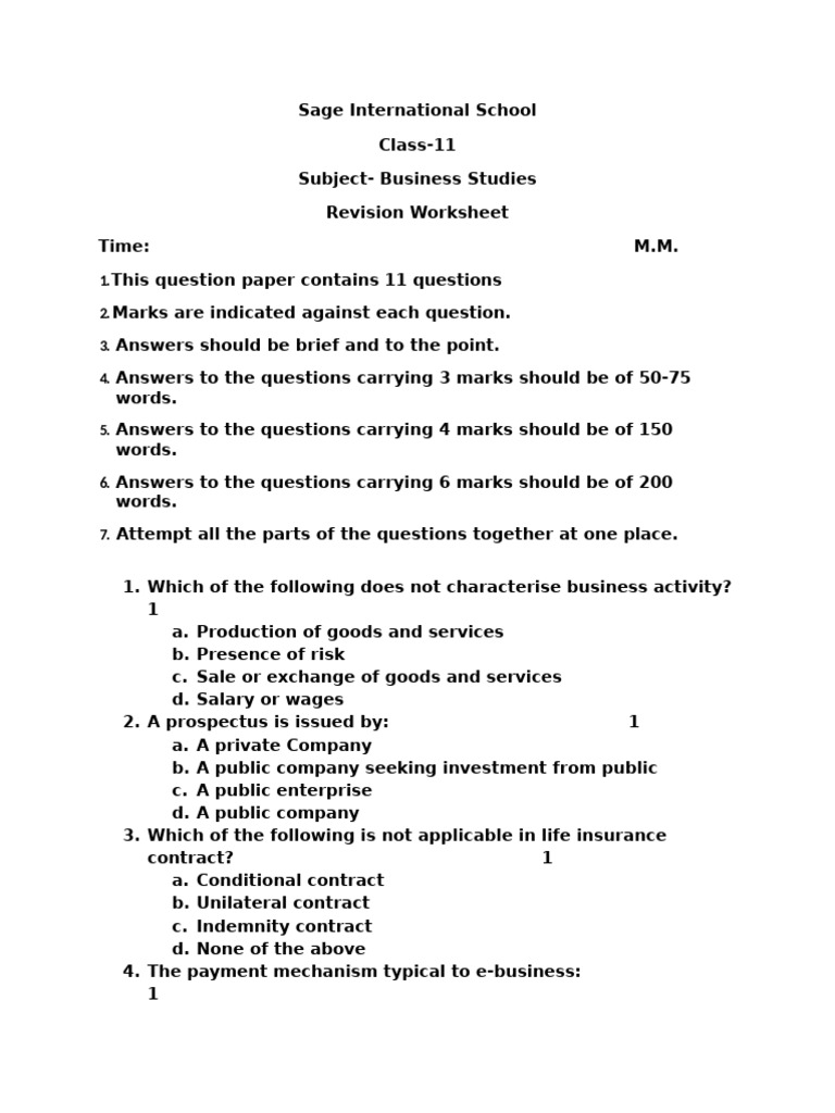 Revision Worksheet Class-11 | PDF | Cash | Economies
