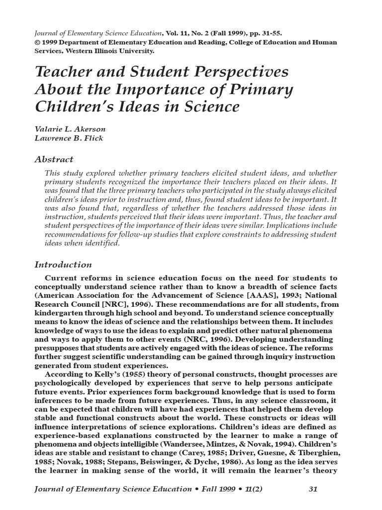 Teacher and Student Perspectives About The Importance of Primary ...