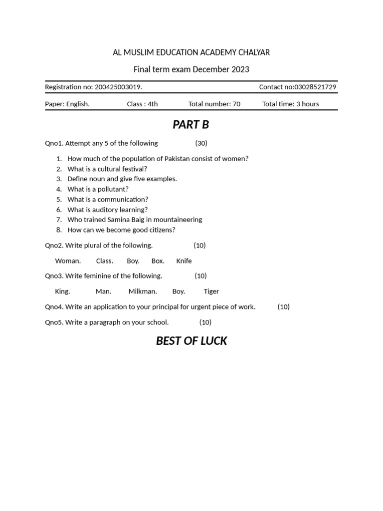 Class 4th Eng Part B | PDF