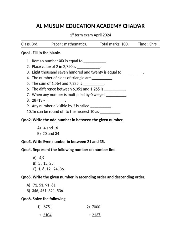 Class 3rd Maths | PDF