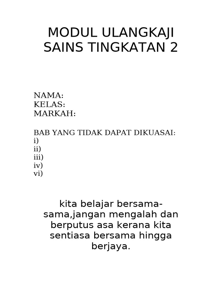 Modul Ulangkaji Sains Tingkatan 2 Pdf