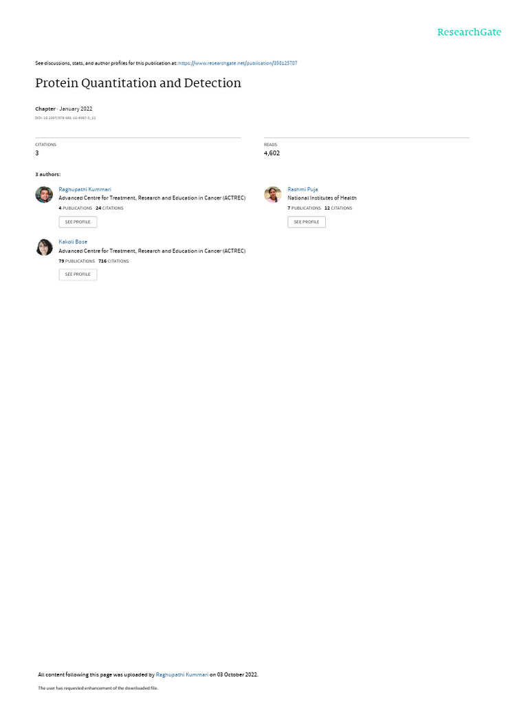 Protein Quantitation and Detectio | PDF | Polyacrylamide Gel Electrophoresis | Gel Electrophoresis