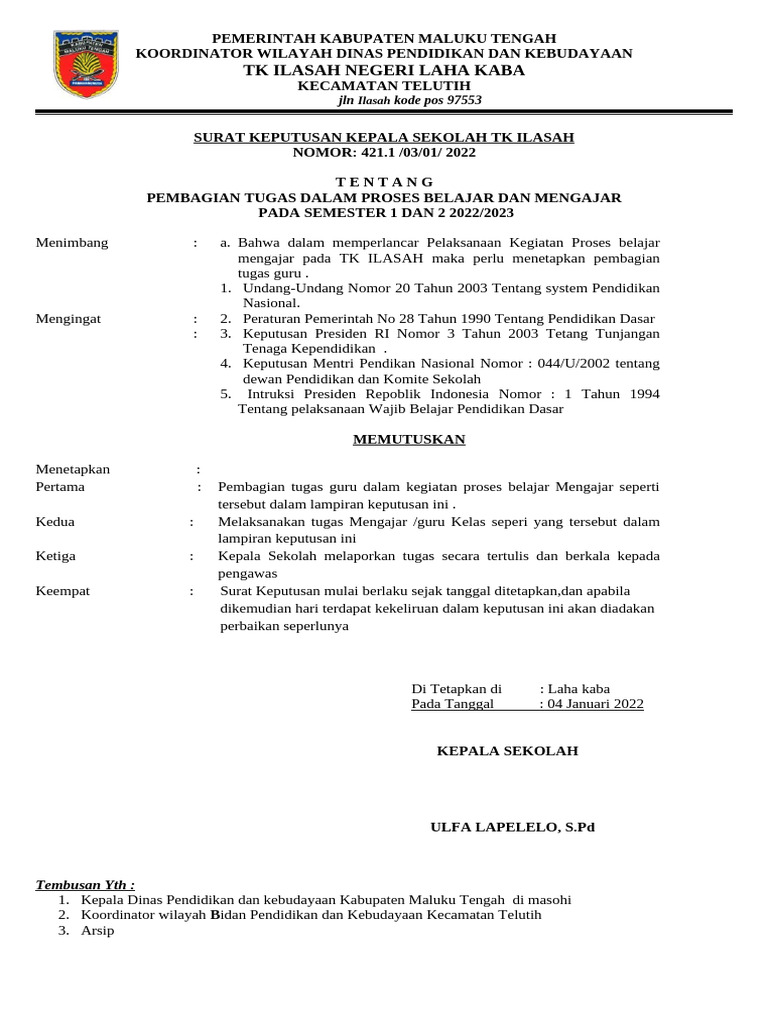 SK BEBAN MENGAJAR Ilasah 2023 | PDF