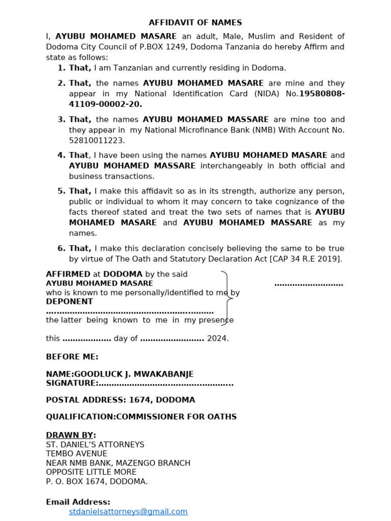 AFFIDAVIT OF NAME Kalli | PDF