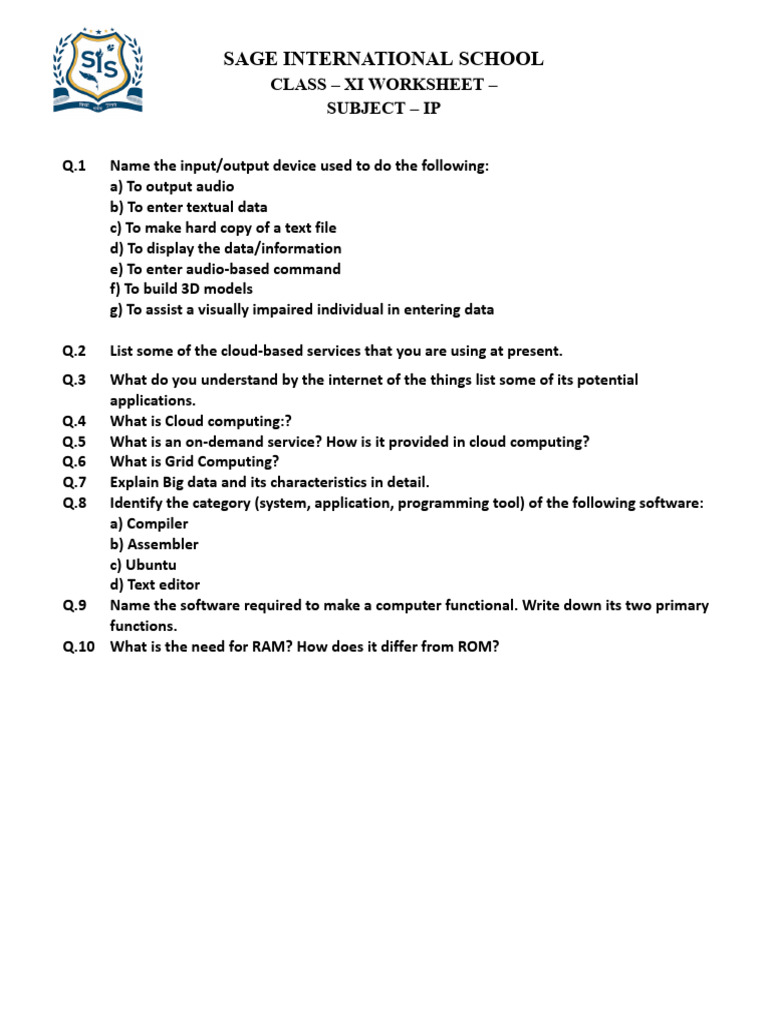 Class XI IP Worksheet | PDF