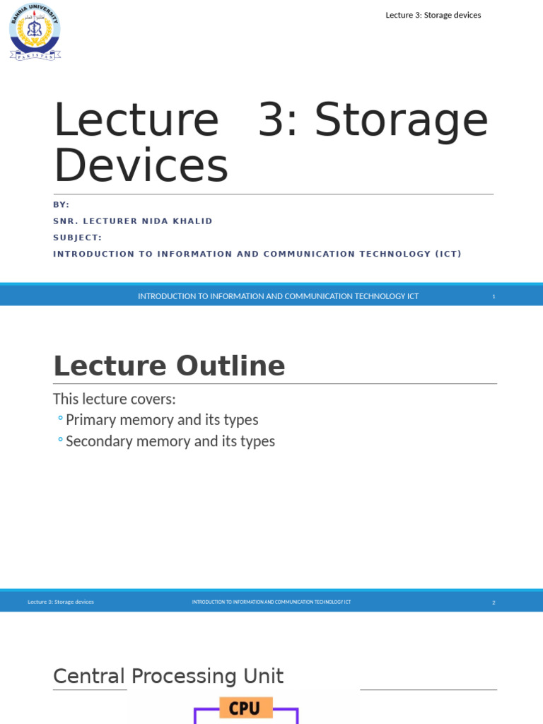 ICT Lecture 3 Memory Unit 30092024 014251pm | PDF | Random Access Memory | Computer Data Storage