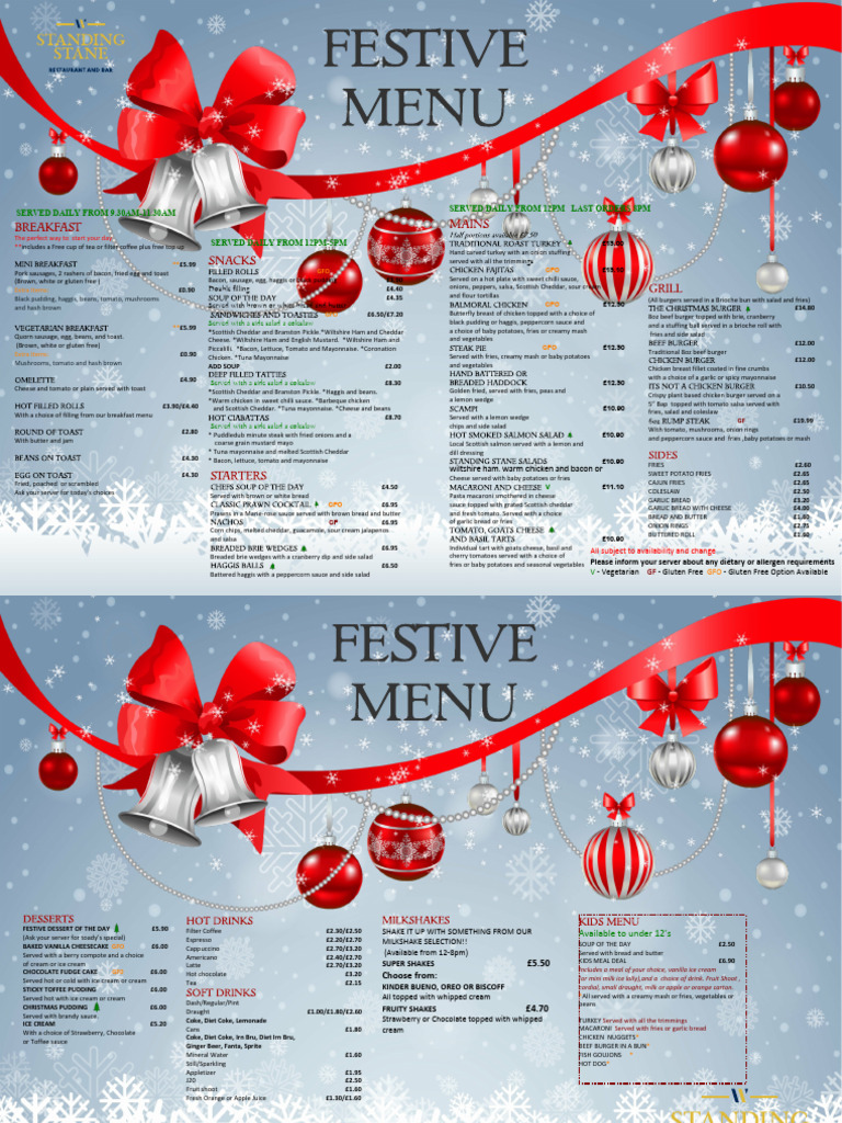 Christmas Menu 2022 For Advertising Etc | PDF | Coleslaw | Hamburgers
