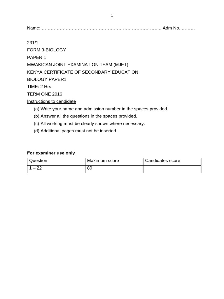 Biology Form 3 Paper 1 Mod21042022001 | PDF | Photosynthesis | Cellular ...