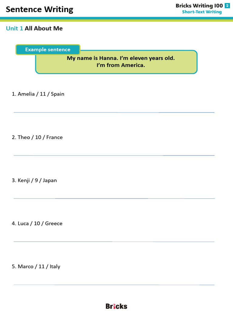 Bricks Writing 100_L2_Sentence Writing | PDF Bricks Writing 100_L2_Sentence Writing | PDF