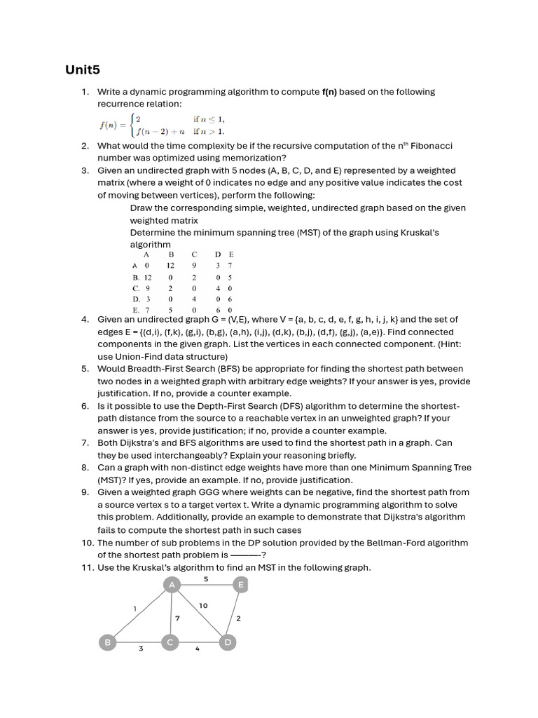 Question Set Unit5 and Unit6 | PDF | Combinatorics | Algorithms