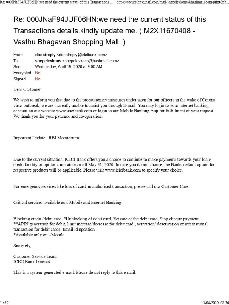 Vetha Trust Mail Request 15042020 | PDF | Debit Card | Cyberspace