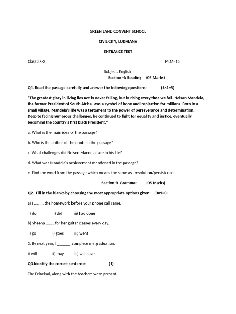 Entrance Test 09 | PDF