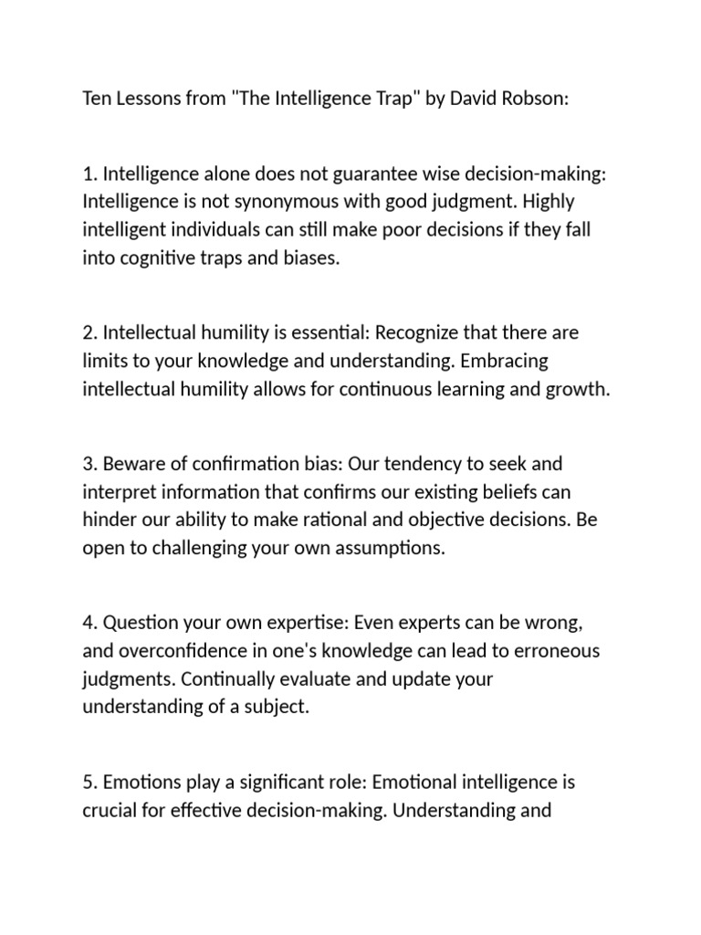 Key Insights from "The Intelligence Trap" | PDF