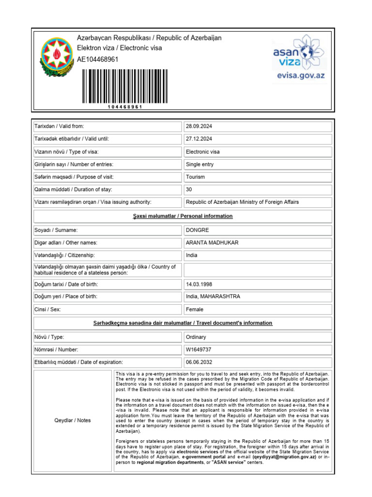 Aranta Asan Visa Ae104468961 | PDF | Travel Visa | International Law