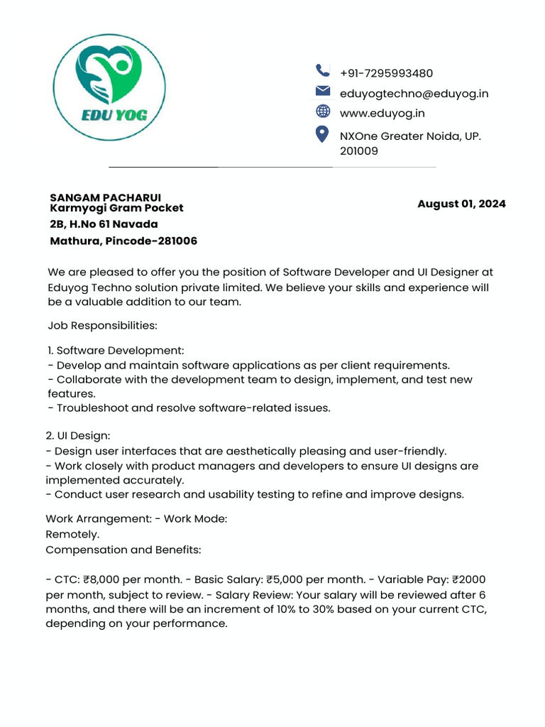 Sangam Offer Letter | PDF | Usability | Design