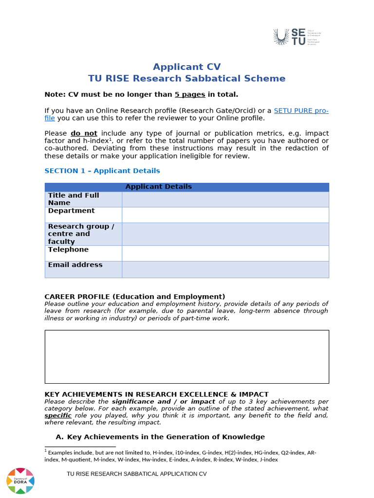 DORA Compliant Curriculum Vitae Sabbatical 1 Oct 2024 | PDF