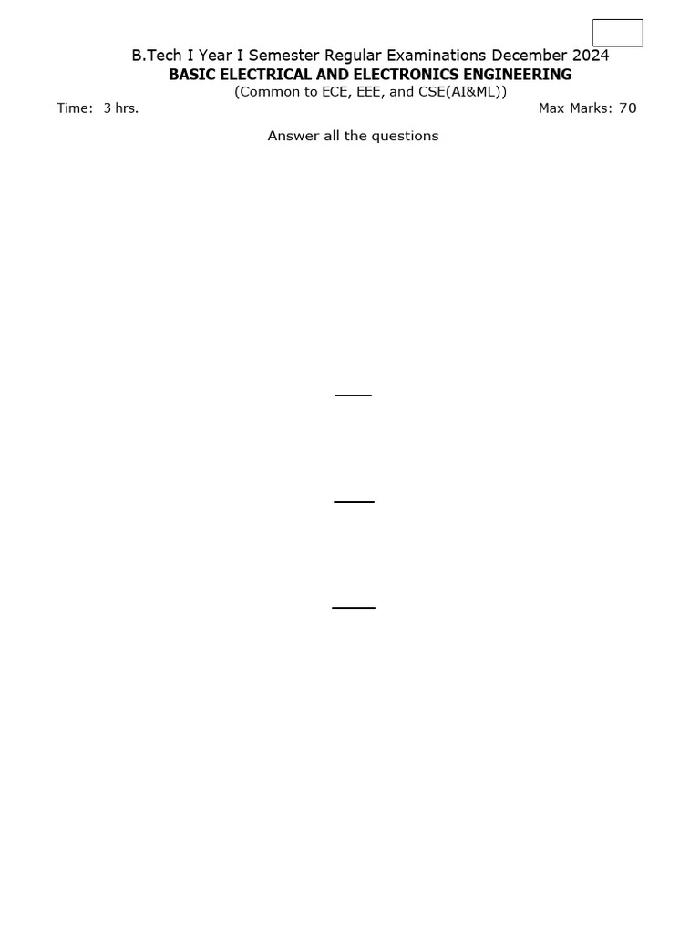 Model Paper BE&EE (Electronics) - R23 | PDF | Bipolar Junction ...