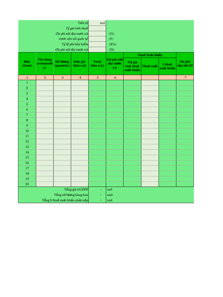 Bảng Tính Chi Phí XNK 1 Lô Hàng | PDF