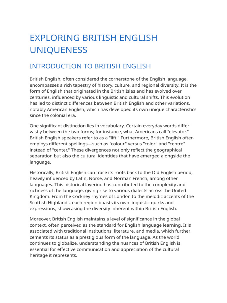 Exploring British English Uniqueness | PDF | English Language | Accent (Sociolinguistics)