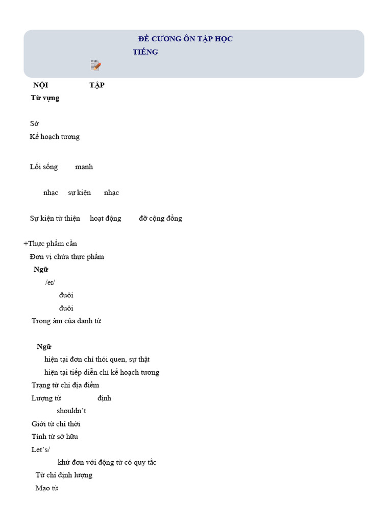 De Cuong On Tap hk1 Tieng Anh 7 Ilearn Smart World | PDF | Foods | Cuisine