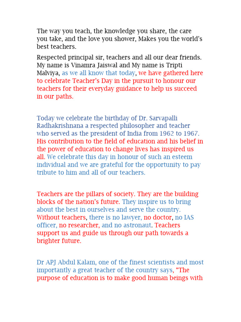 Teachers day speech duo | PDF