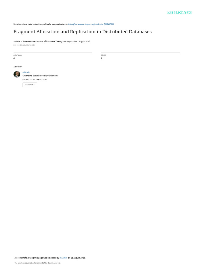 Fragment Allocation And Replication In Distributed Pdf Databases Replication Computing