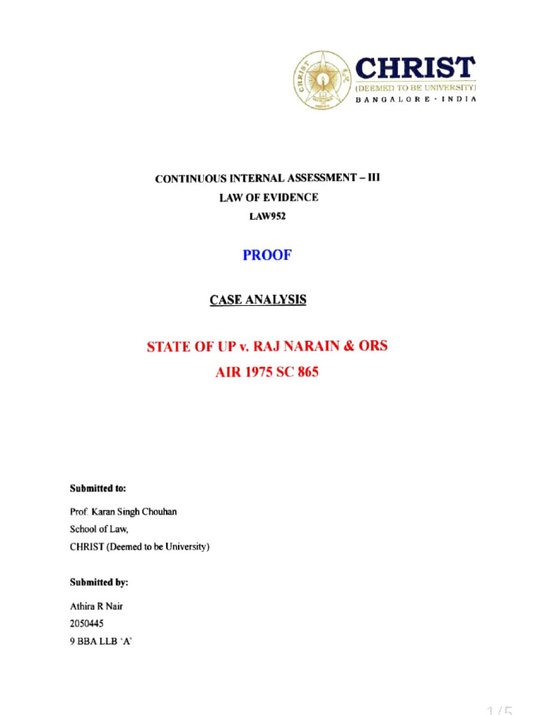 State of U.P. v. Raj Narain Case Analysis | PDF | Evidence (Law ...