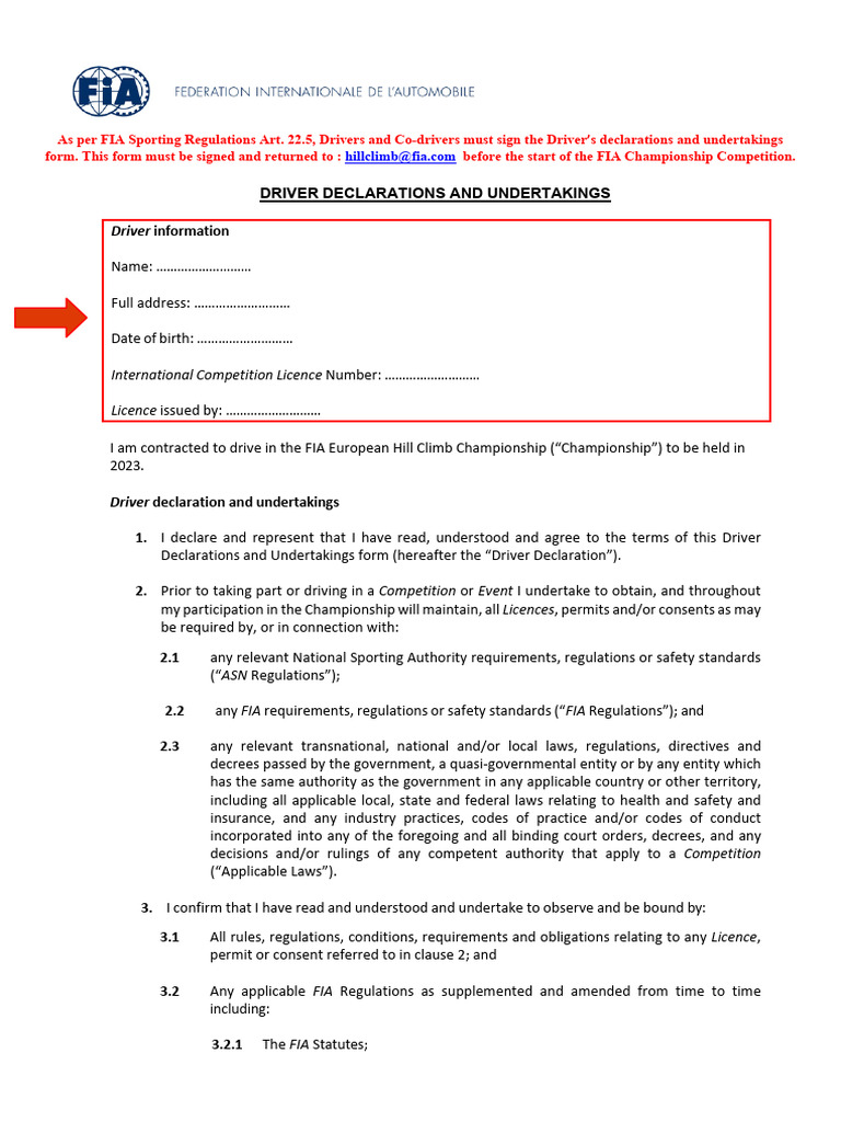 02 Driver Declarations Undertakings | PDF | Indemnity | Fédération ...
