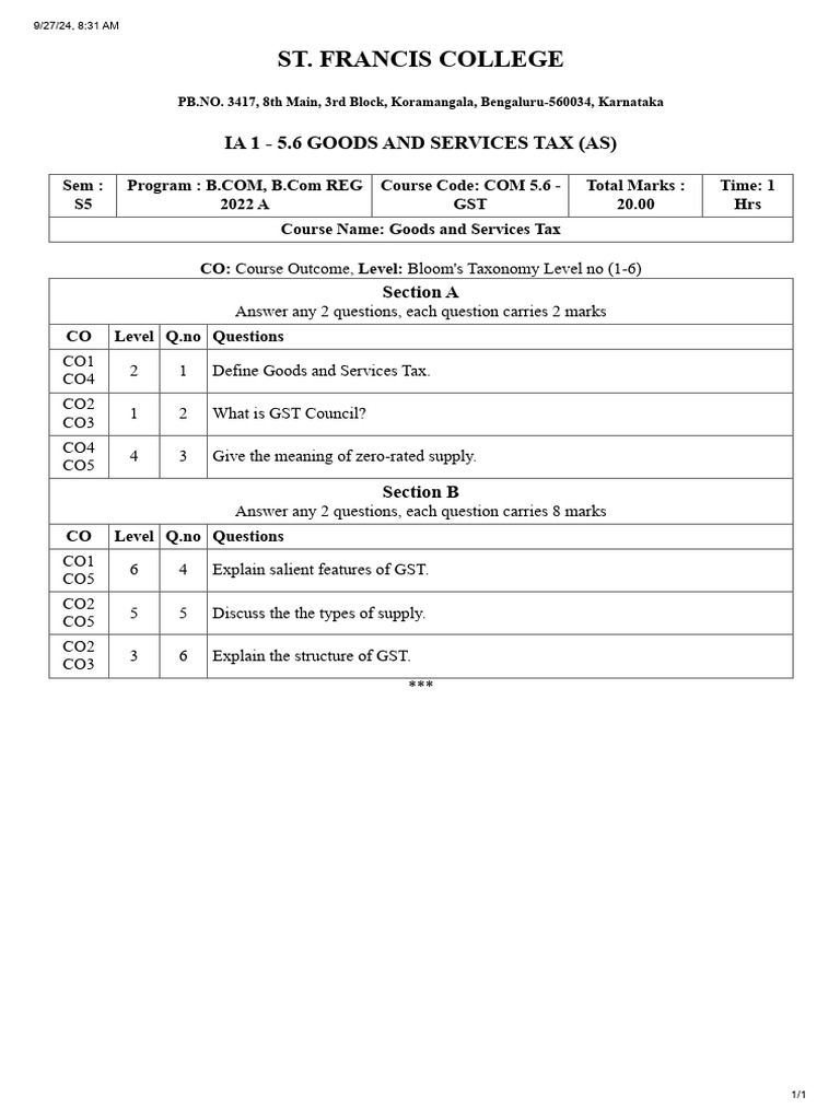 GST IA 1QP 24-25 | PDF