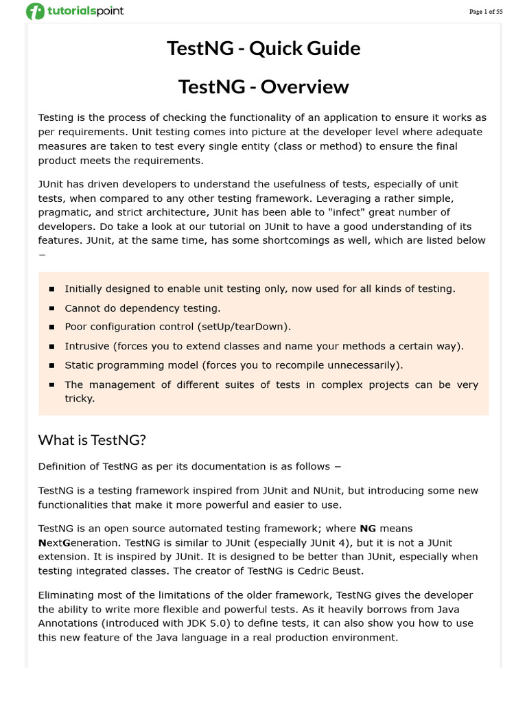 Testng Test Guide Pdf Software Testing Java Programming Language