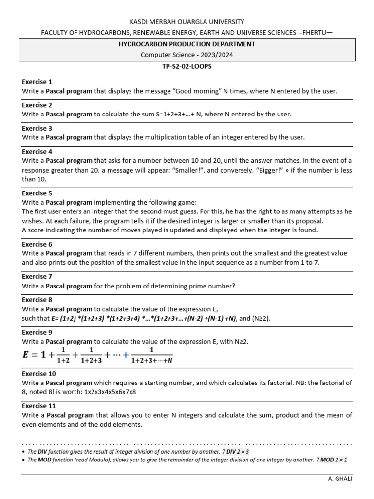 TP S2 02 Loops | PDF | Elementary Mathematics | Mathematics