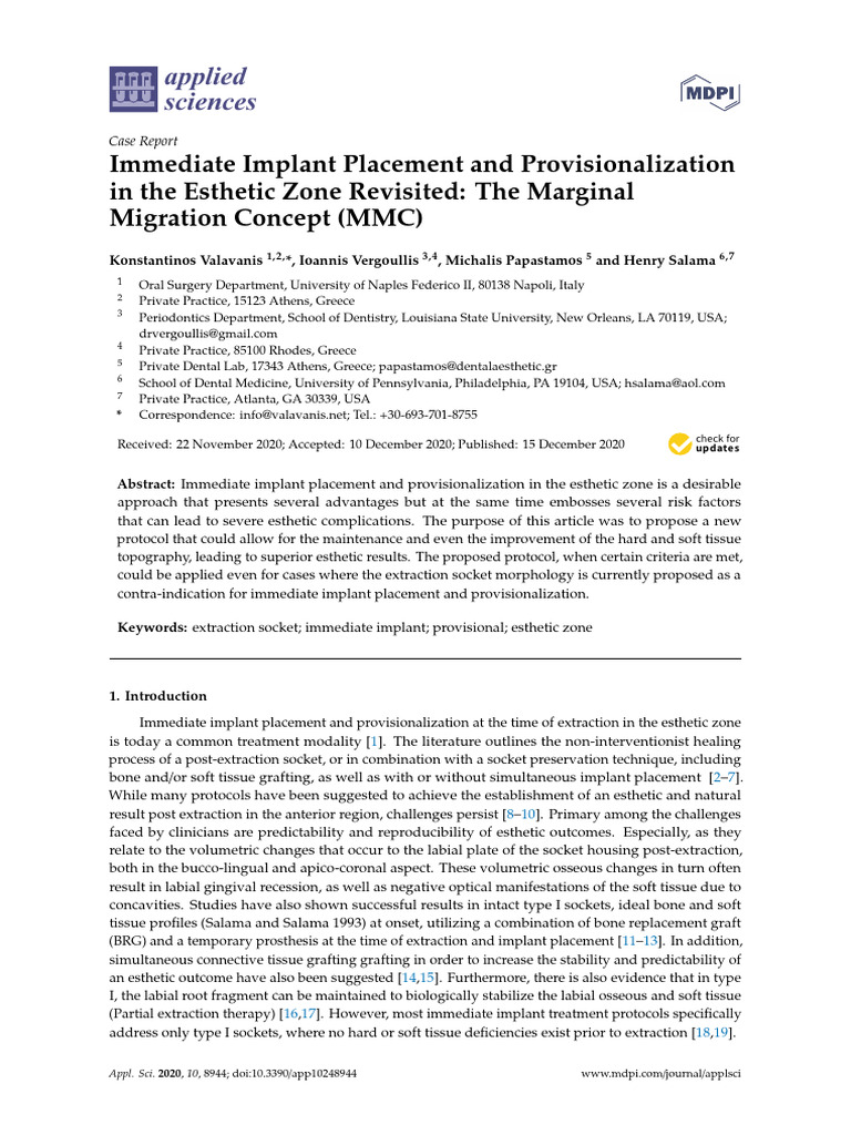 Immediate Implant Placement and Provisionalization in the Esthetic Zone Revisited-The Marginal ...