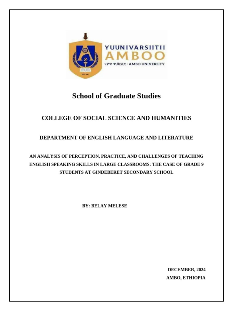 Belay Melase Proposal 2024 Final | PDF | Teachers | Language Education