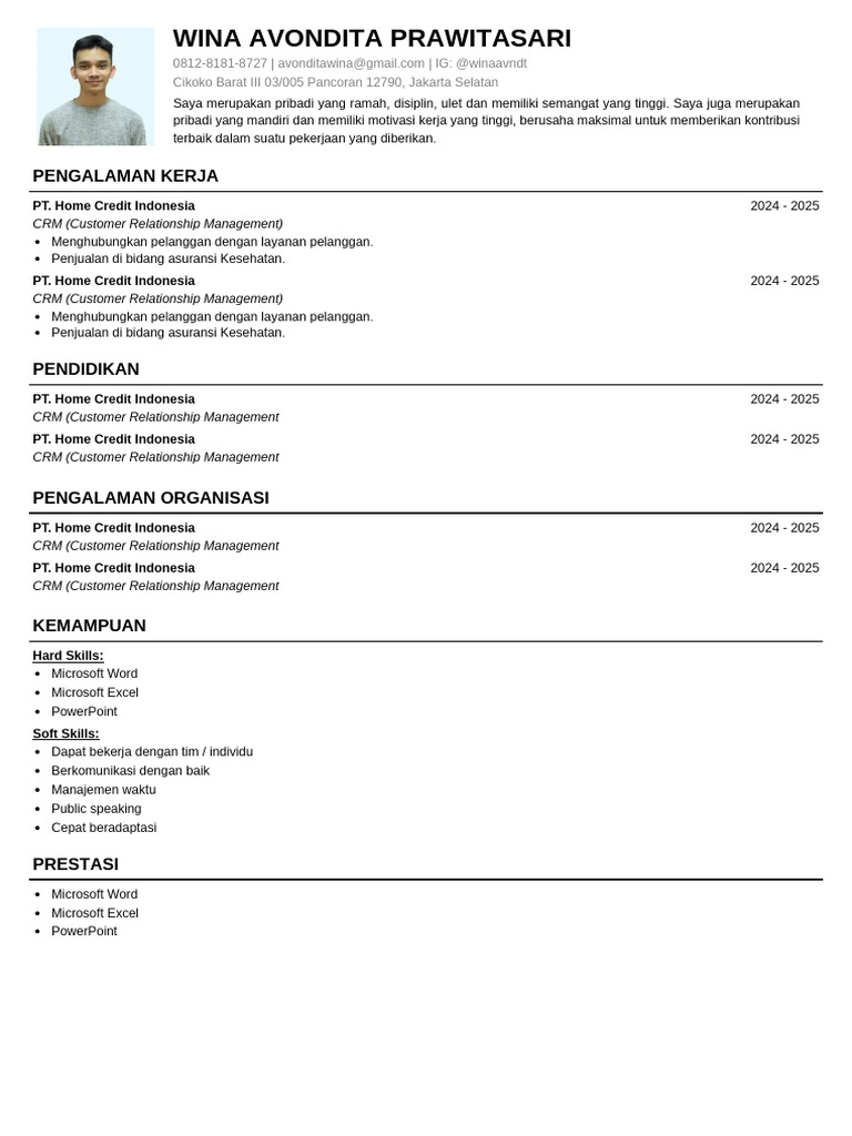 Contoh CV ATS CV Manja New | PDF