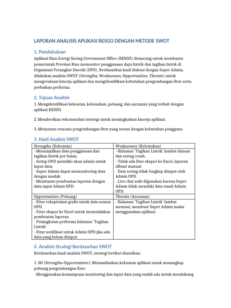 Laporan Analisis SWOT RES GO | PDF