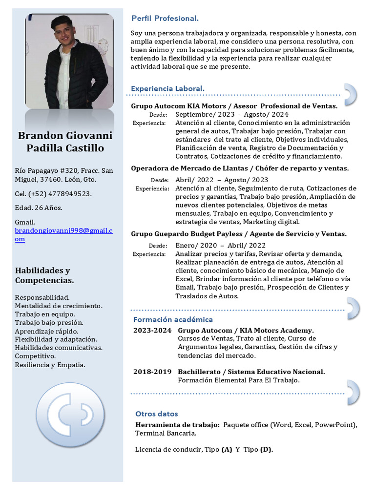Perfil Profesional de Brandon Padilla | PDF