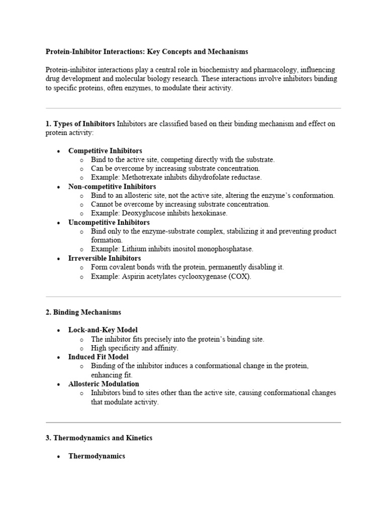 Protein-Inhibitor Interactions Explained | PDF | Enzyme Inhibitor | Enzyme