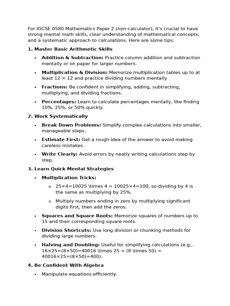 IGCSE Math Paper 2 Success Tips | PDF | Multiplication | Numbers