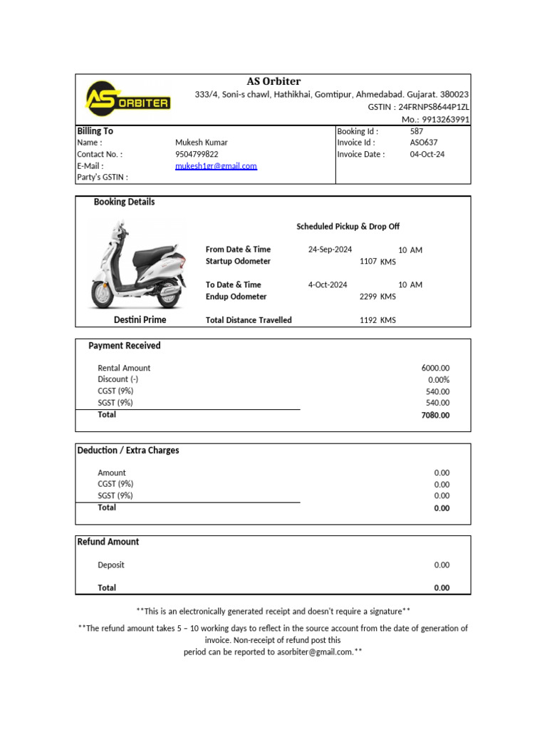 ASO637 Mukesh Kumar Invoice | PDF | Receipt | Payments
