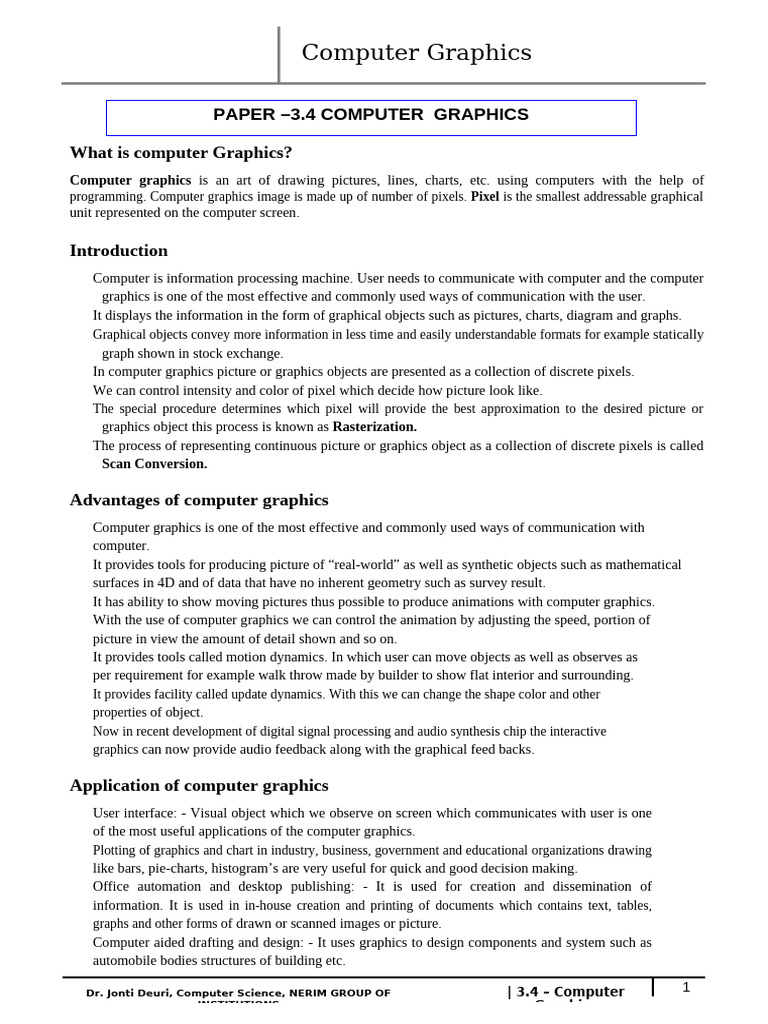 COMPUTER GRAPHICS | PDF | Stereoscopy | Touchscreen