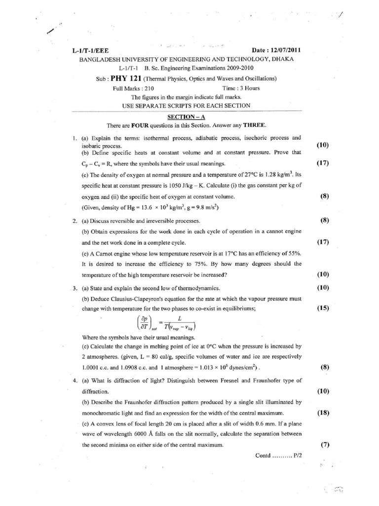 BUET PHY 121 Merged TF - 2010-11 To 2021-22 | PDF | Diffraction | Damping