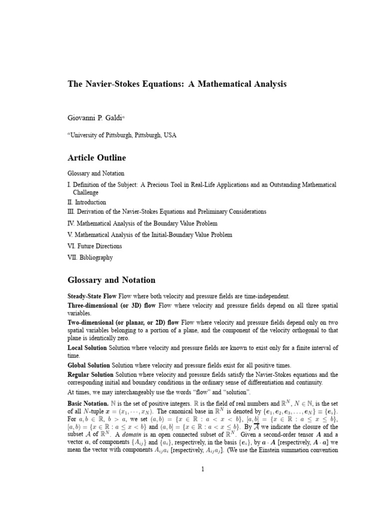 The Navier-Stokes Equations - A Mathematical Analysis | PDF | Viscosity | Shear Stress
