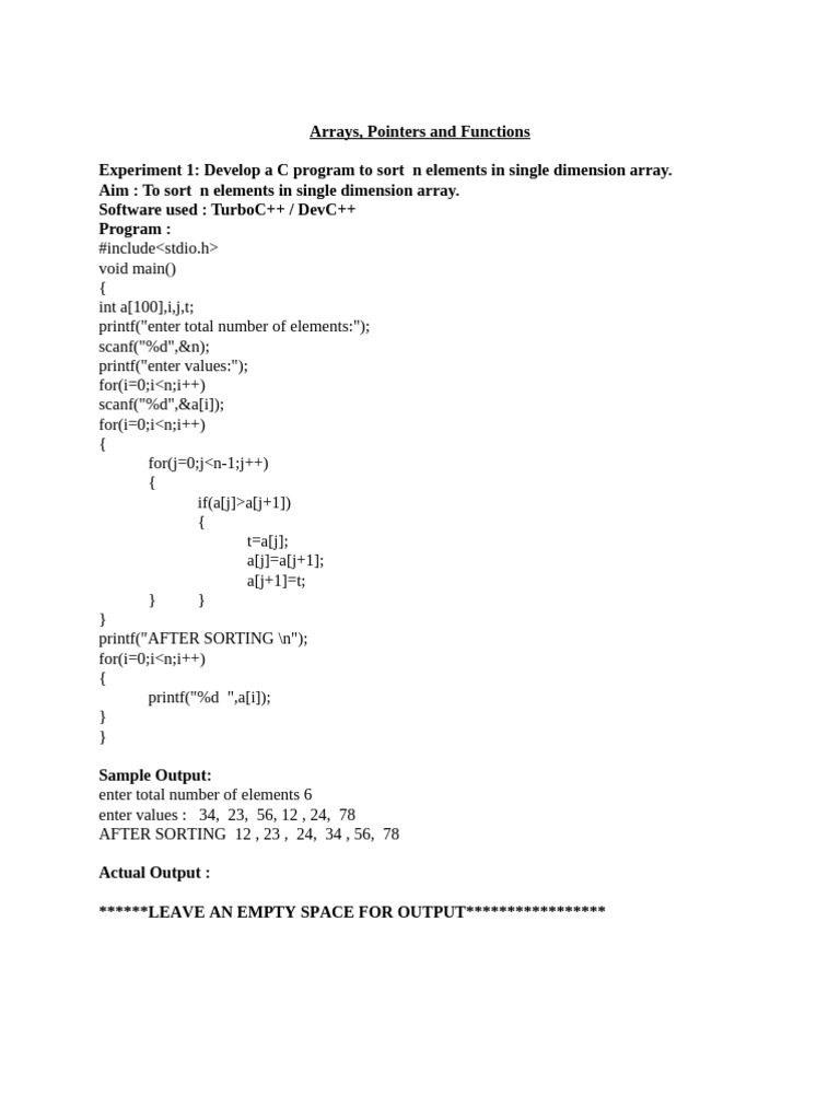 Arrays, Pointers, Functions Experiments | PDF | Pointer (Computer ... Arrays, Pointers, Functions Experiments | PDF | Pointer (Computer ...