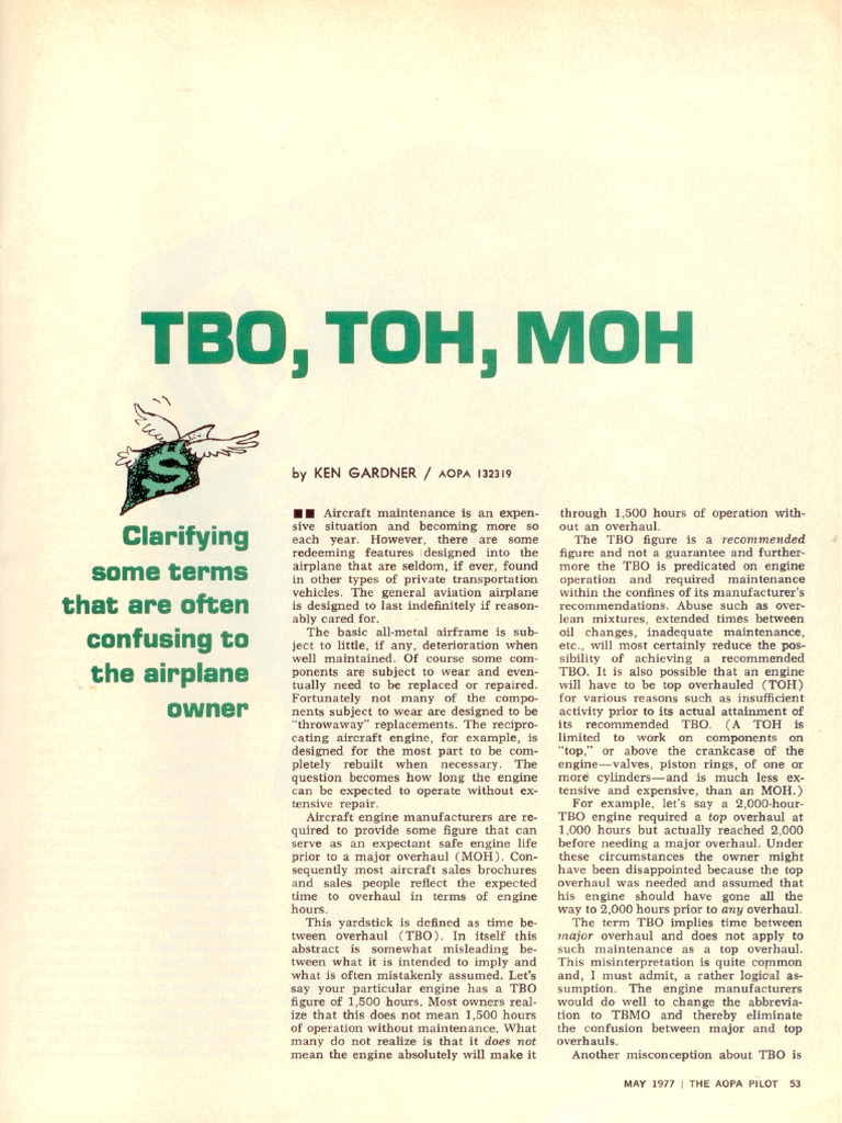 197705-1977 Engine-Coping With TBO, ToH, MOH | PDF | Engines | Piston