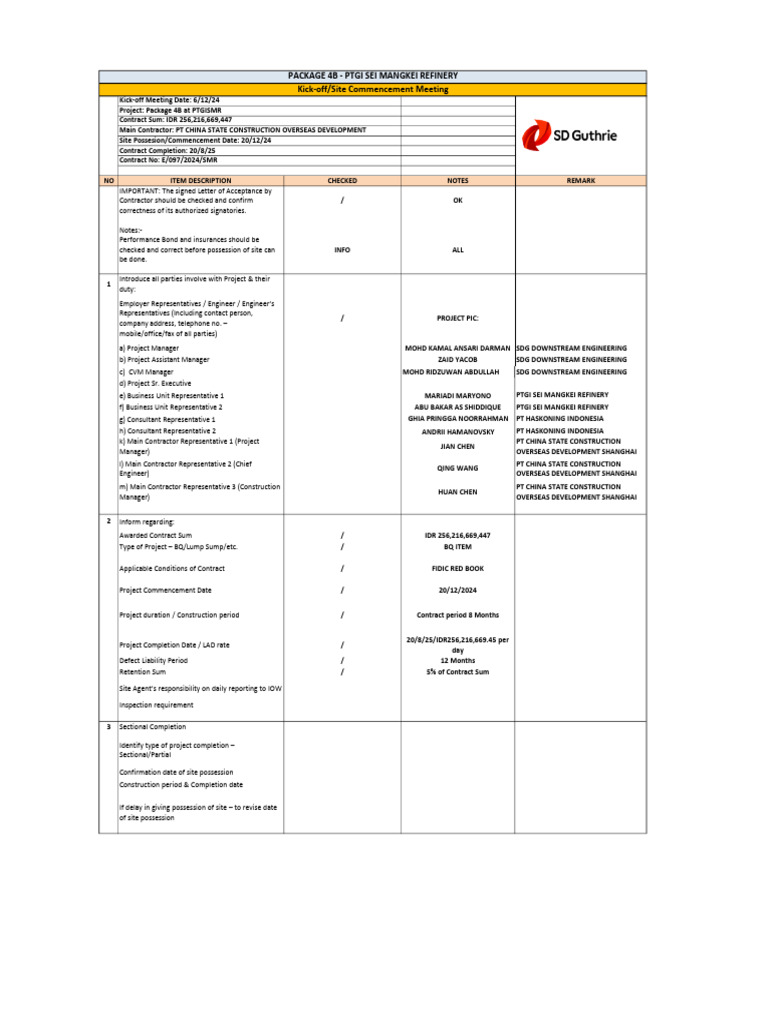 2_Kick_Off_Checklist_PTCSODS_4B_PTGISMR | PDF | Insurance | Liability ...