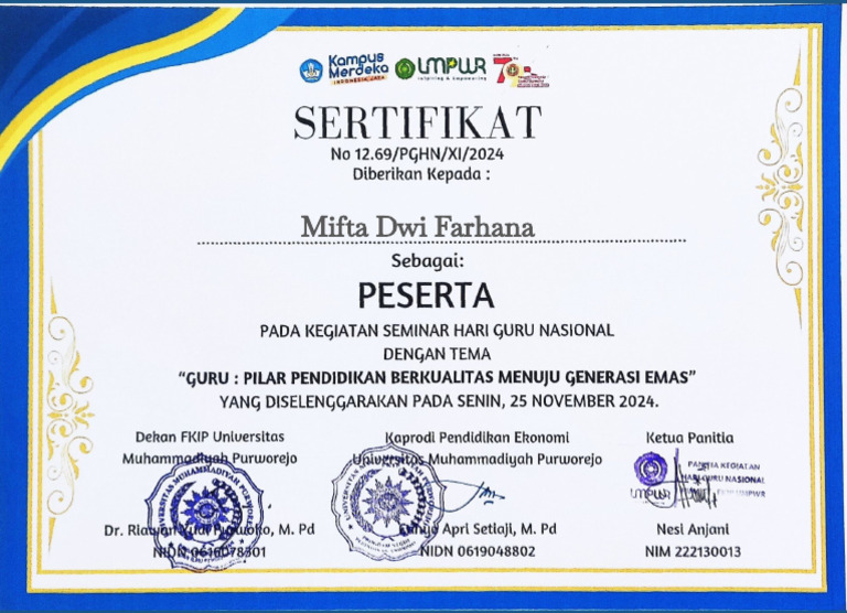 SERTIF Mifta Dwi Farhana | PDF
